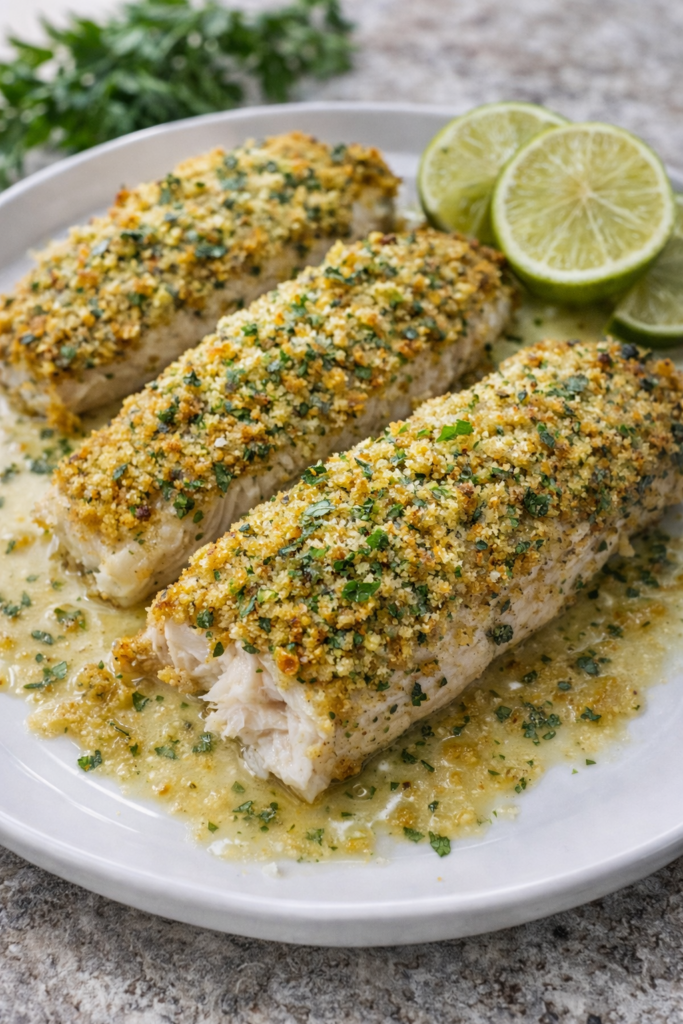 Panko Crusted Snapper with Lime Butter Drizzle